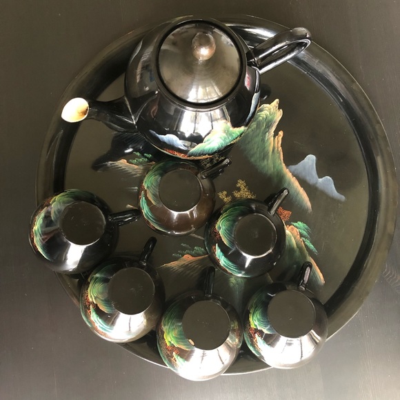 Fujian | Dining | Vintage 95s 8 Piece Fujian Lacquer Wood Tea Set Black ...